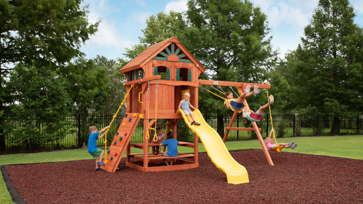 Parrot Island Fort Config 5 w/ wood roof - Swingset Factory Depot